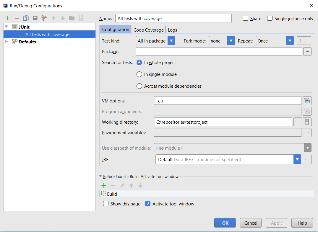 Running Test Coverage Of Multiple Modules In IntelliJ IDEA